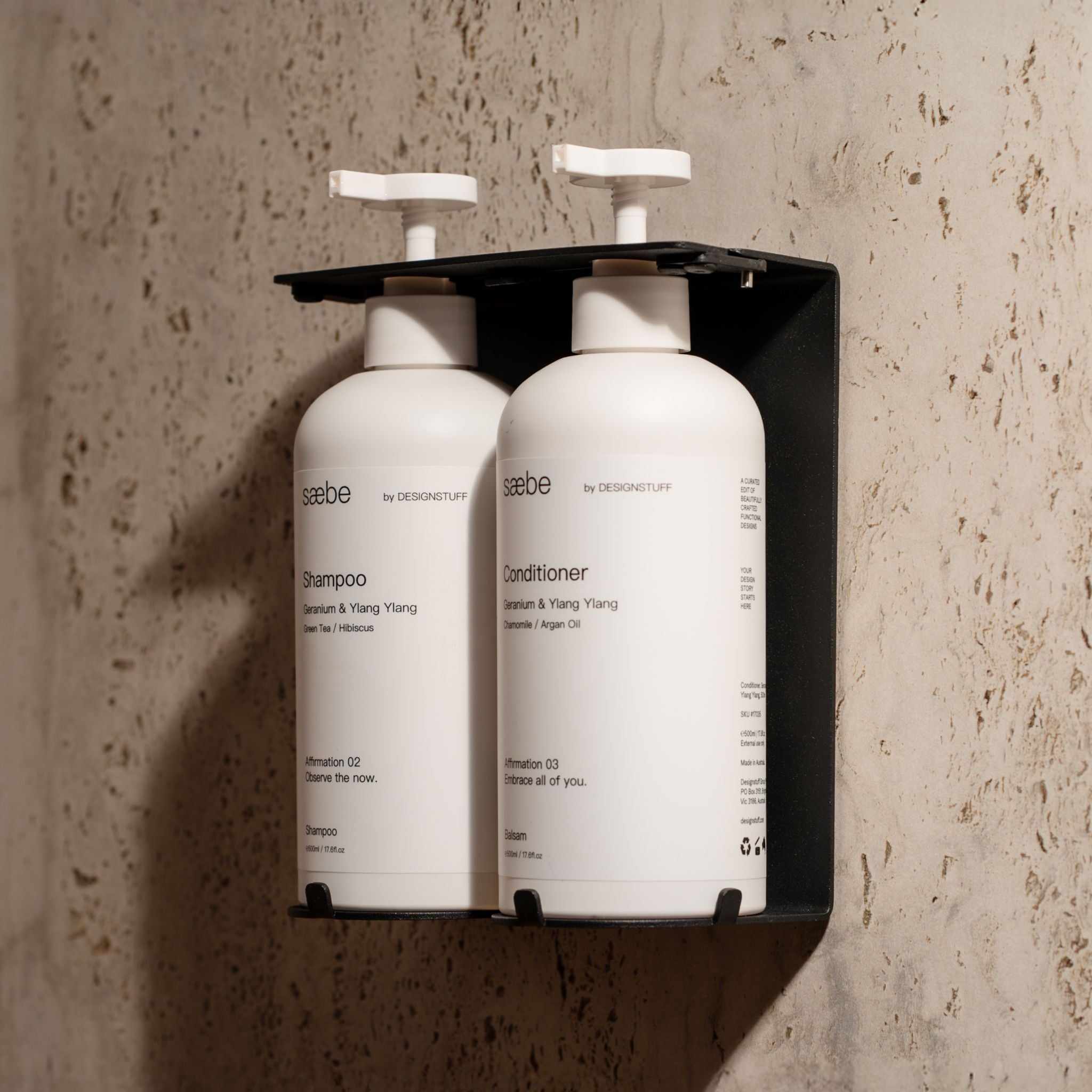 DESIGNSTUFF Lockable Soap Dispenser Holder, Dual 500ml, Black