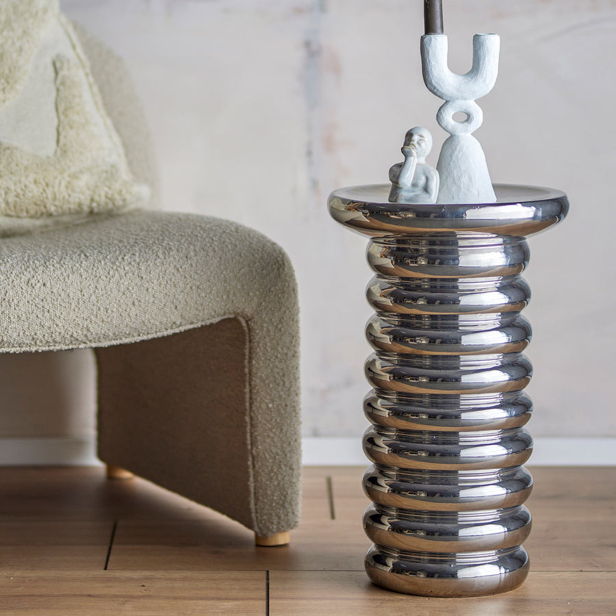 BLOOMINGVILLE Spike Stoneware Side Table H50.5cm, Chrome/Silver