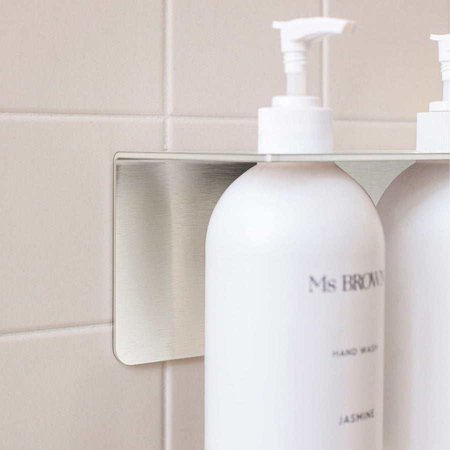 DESIGNSTUFF Shelf w/ Dual Soap Dispenser Holder, L40 cm, Brushed Steel