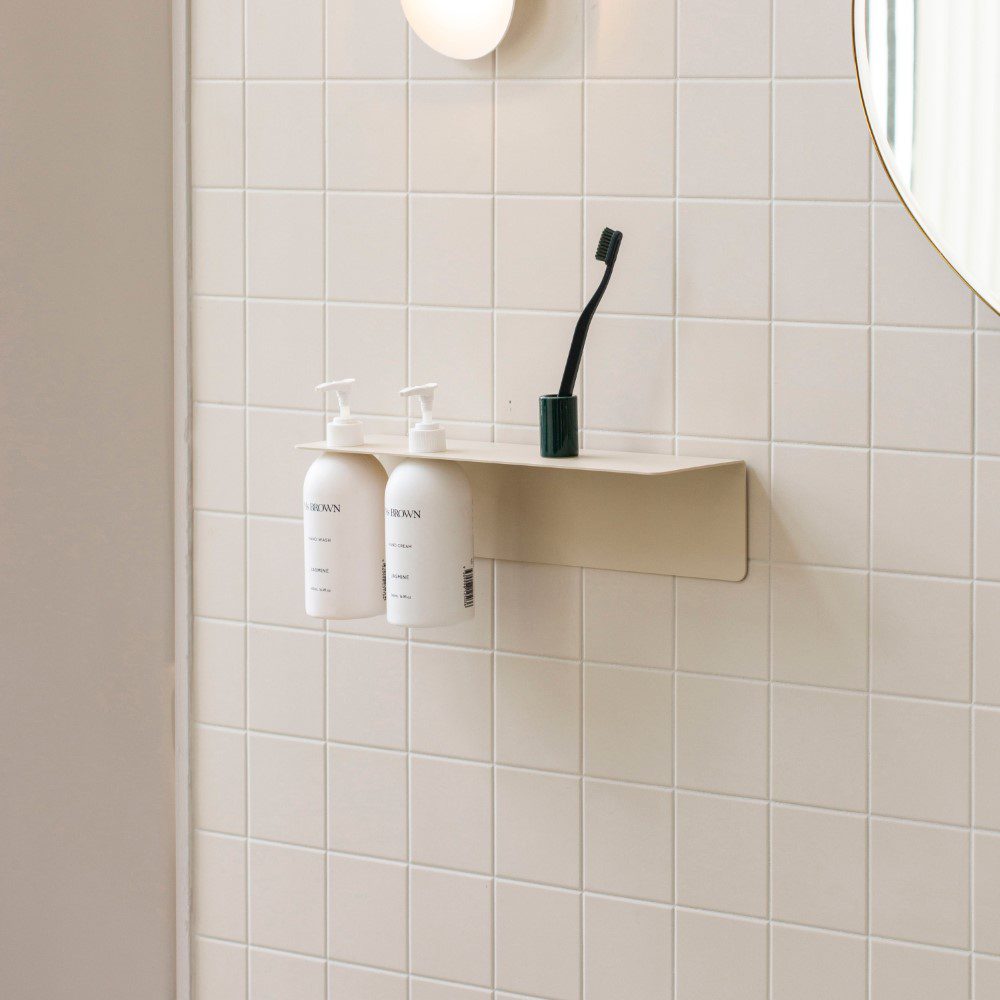 DESIGNSTUFF Shelf w/ Dual Soap Dispenser Holder, L40 cm, Sand
