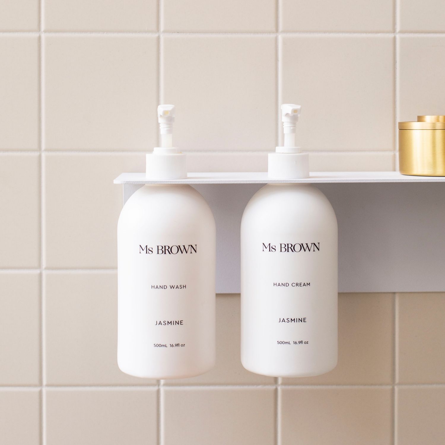 DESIGNSTUFF Shelf w/ Dual Soap Dispenser Holder, L40 cm, White
