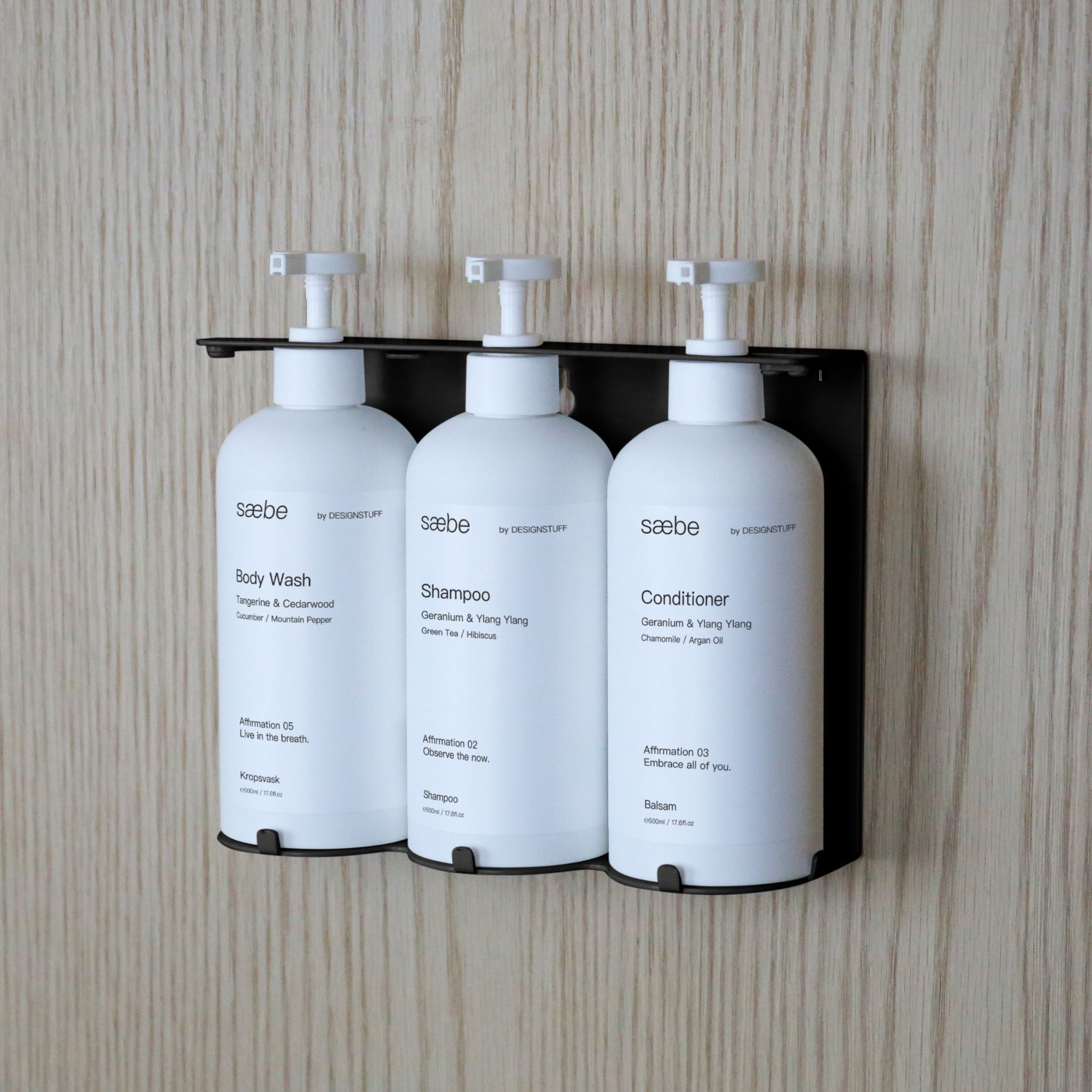 DESIGNSTUFF Lockable Soap Dispenser Holder, Triple 500ml, Black