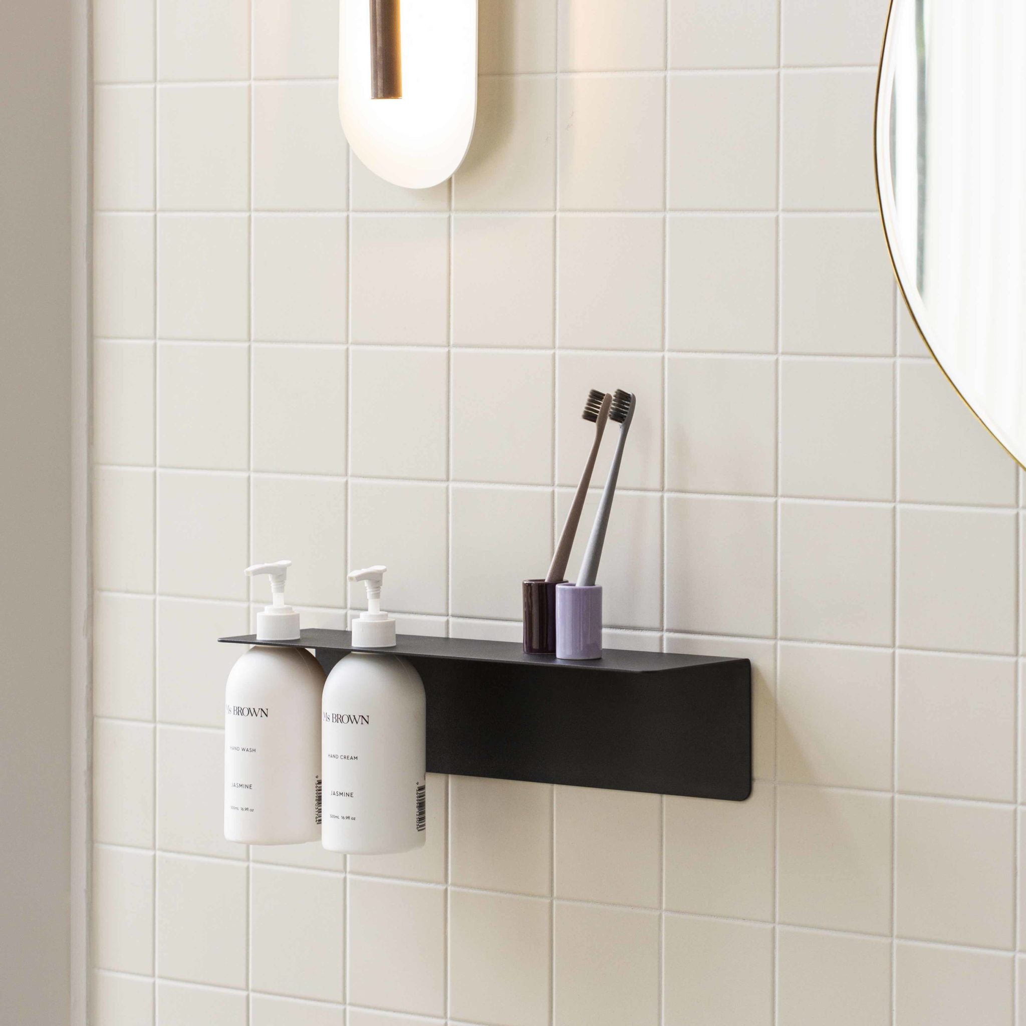 DESIGNSTUFF Shelf w/ Dual Soap Dispenser Holder, L40 cm, Black