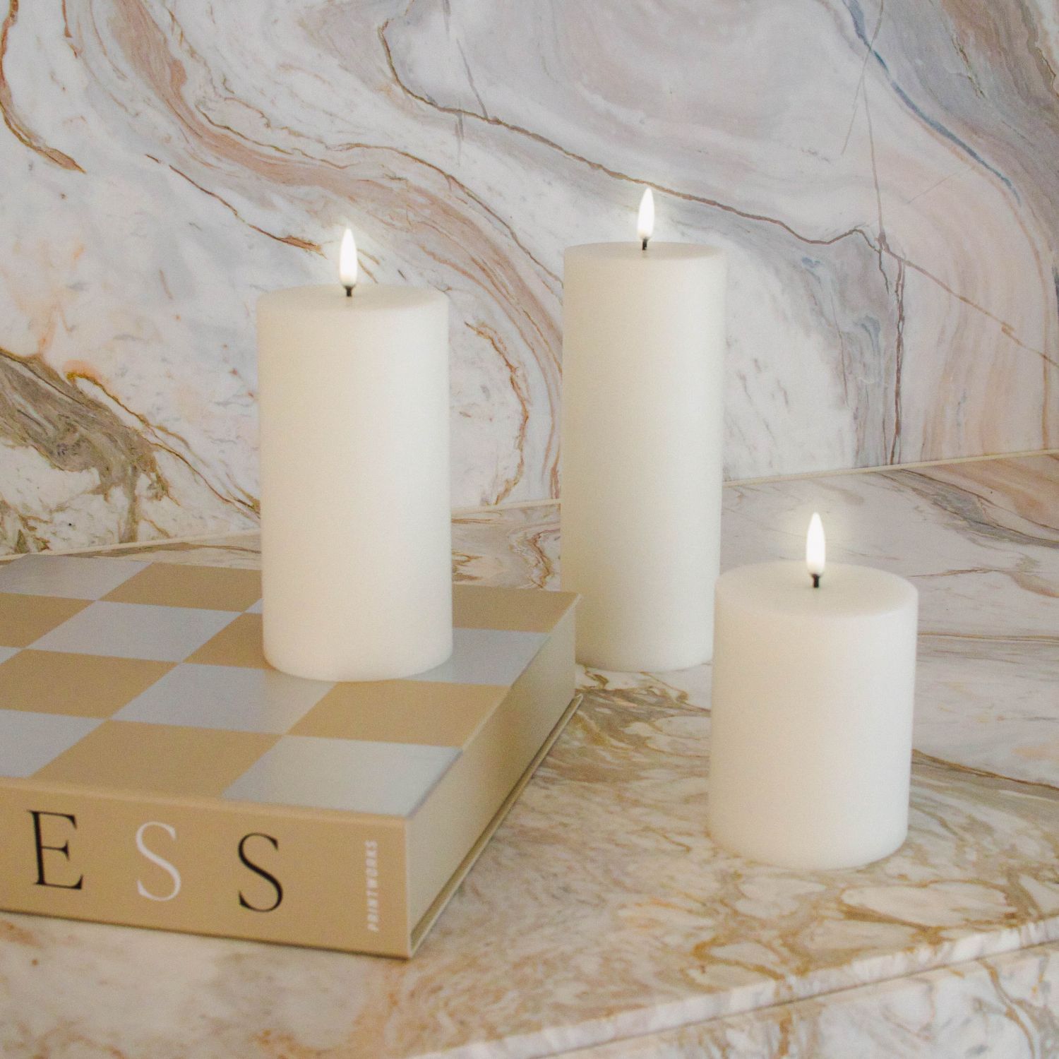 UYUNI LIGHTING Flameless Pillar Candle, Nordic White, W7.8 x H20cm