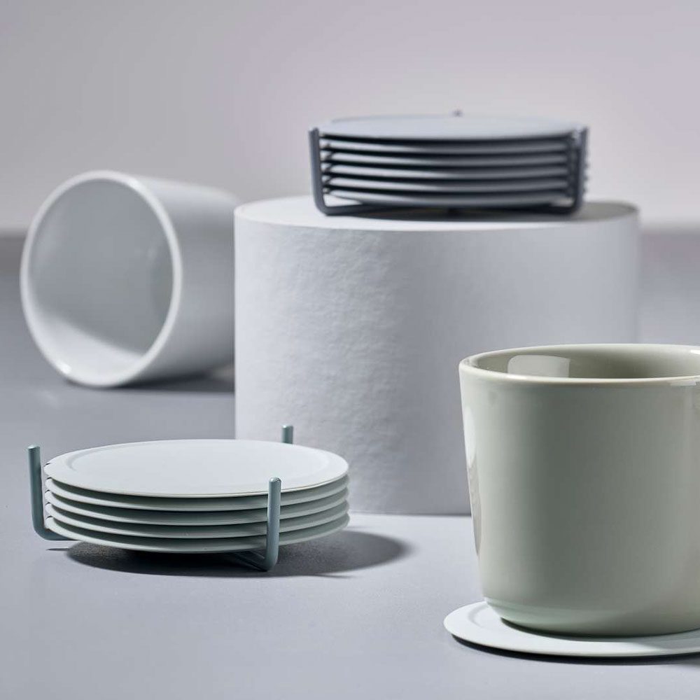 ZONE DENMARK Singles Coasters w/ Holder, Warm Grey (Set of 6)